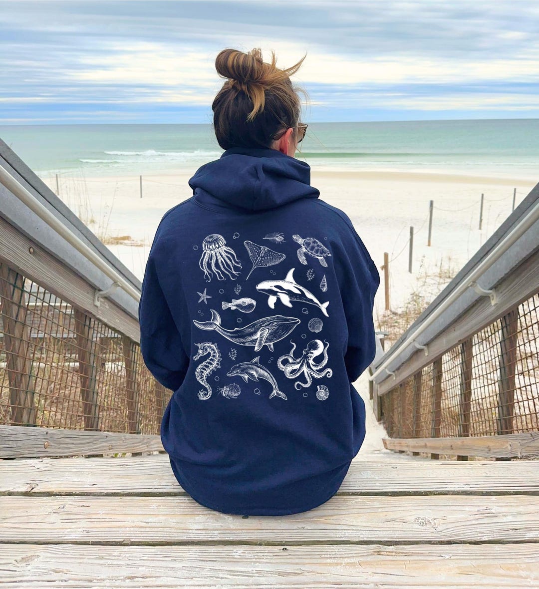 Sea Animals Hoodie, Ocean Life Sweatshirt, Beach Hoodie, Save the Shark ...
