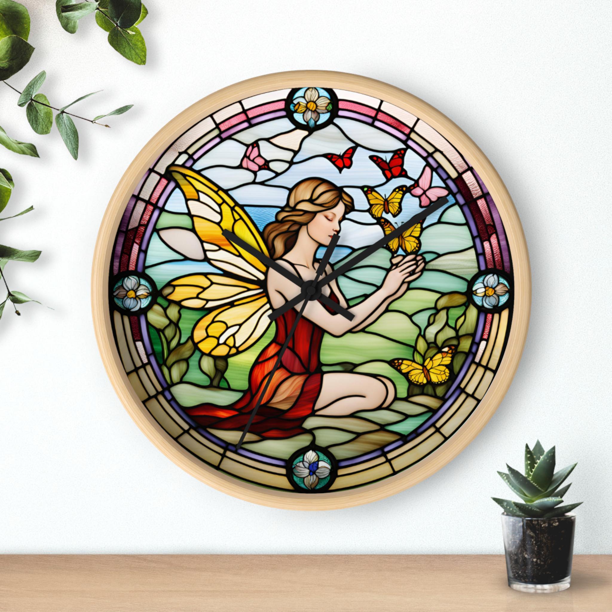 Stained Glass Fairy Wall Clock Art Nouveau Style Home Decor ...
