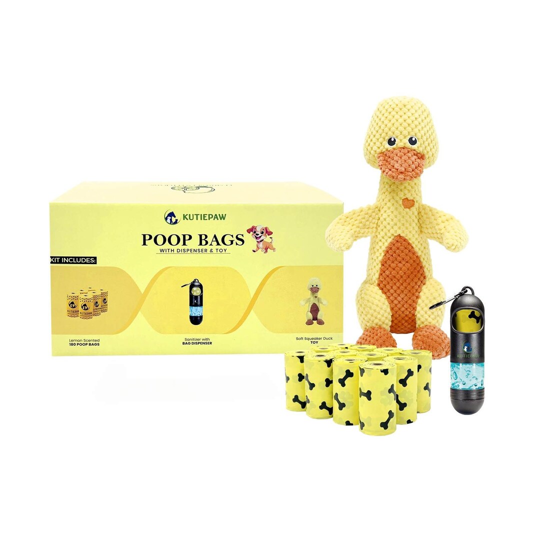 180 Lemon Scented Biodegradable Poop Bags , Duck Plush Toy, Bag ...