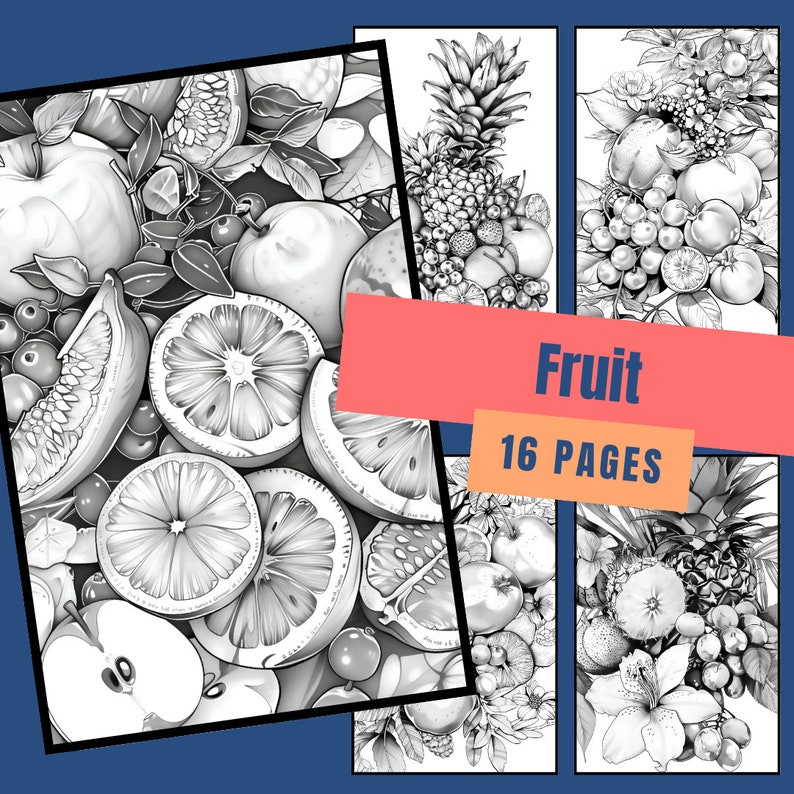 16 Various Fruit Grayscale Coloring Pages - Etsy