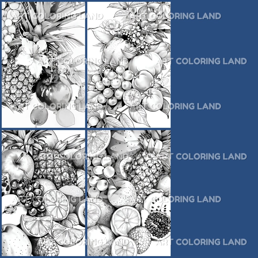 16 Various Fruit Grayscale Coloring Pages - Etsy