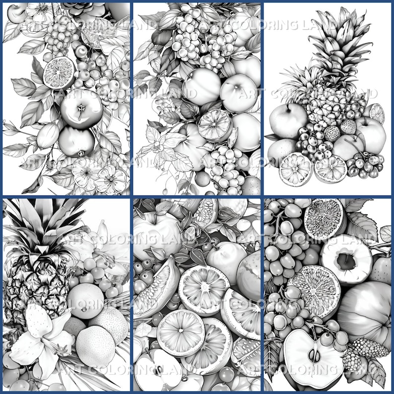 16 Various Fruit Grayscale Coloring Pages - Etsy