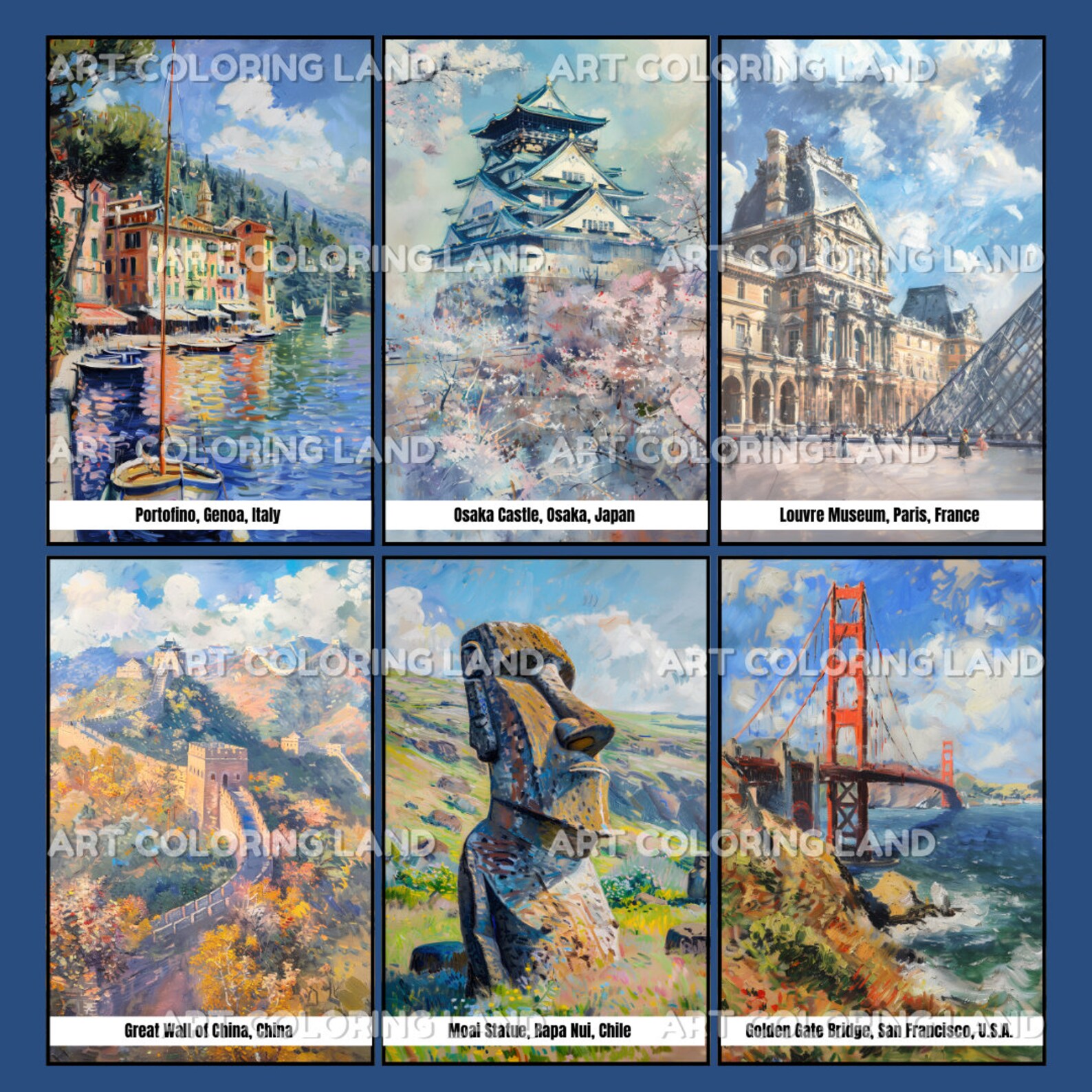 30 Claude Monet Inspired World Landmarks Grayscale Coloring Pages - Etsy