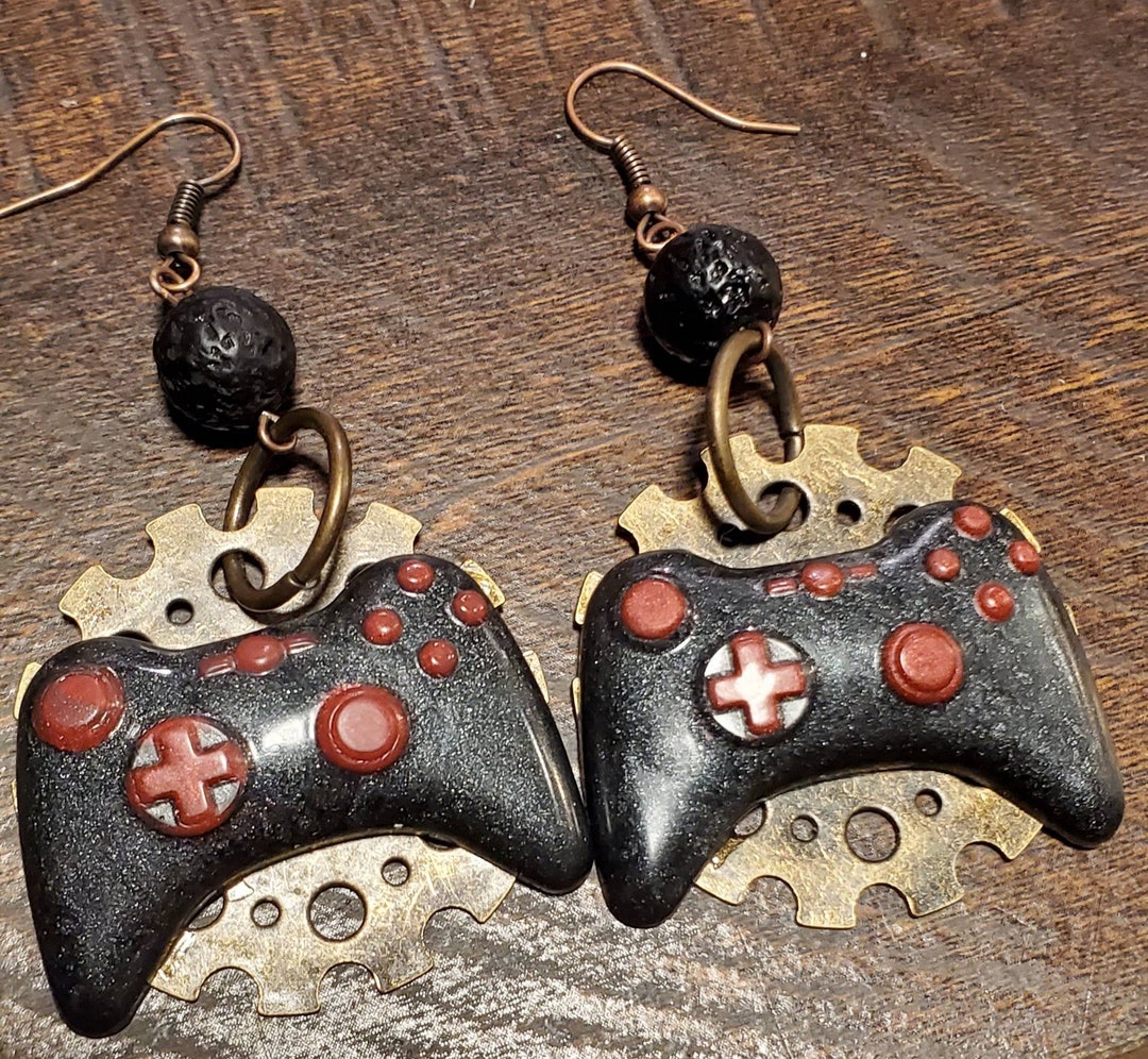 Black and Red Xbox Controller Earrings With Gears - Etsy