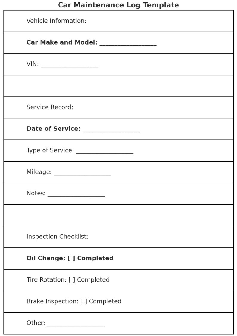 Printable Car Maintenance Log Template - Vehicle Service Record - Auto ...