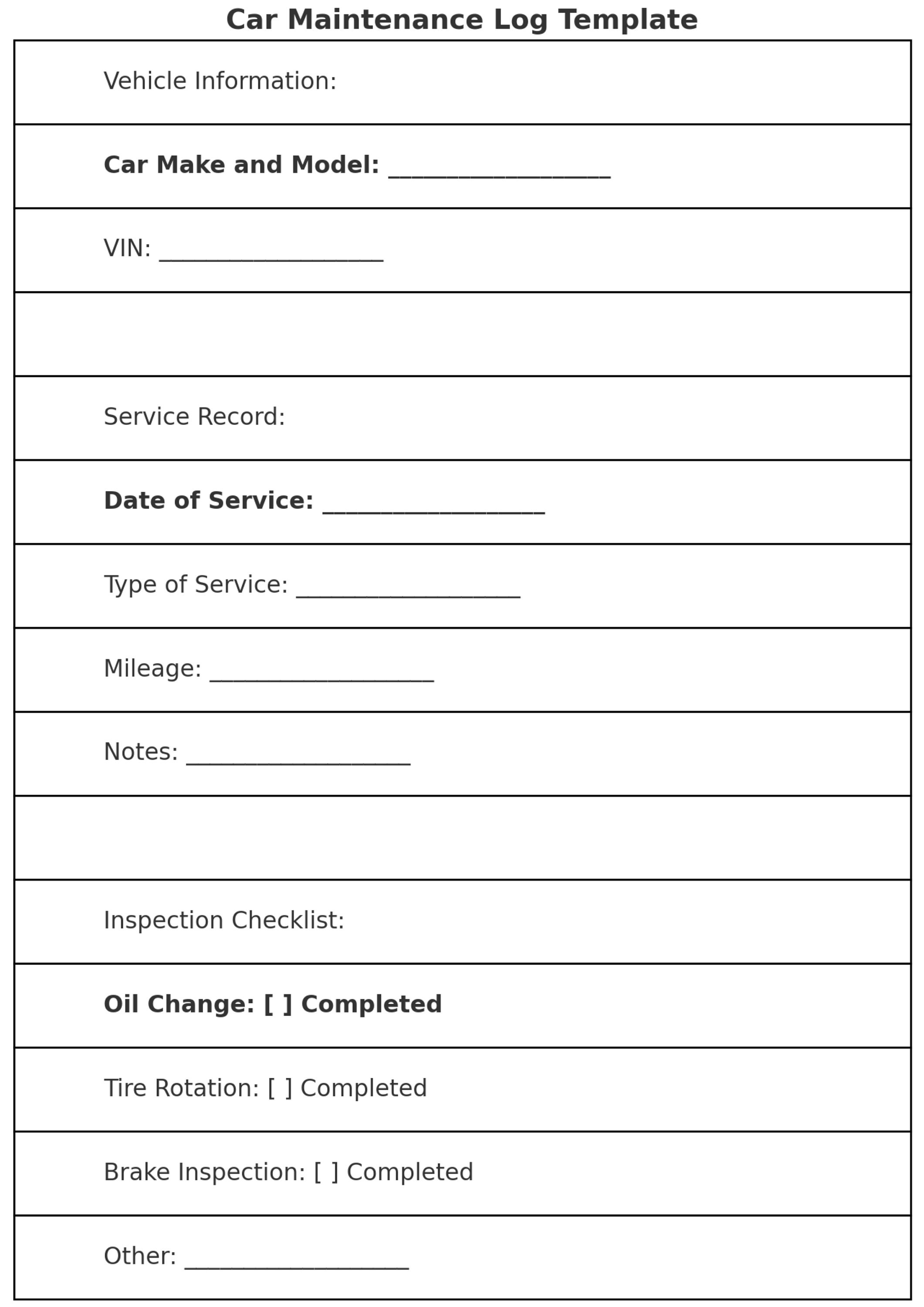 Printable Car Maintenance Log Template - Vehicle Service Record - Auto ...