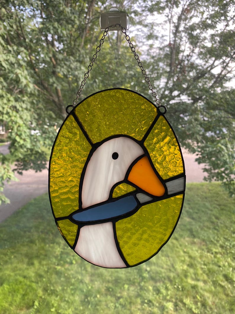 Silly Goose With Knife Stained Glass Suncatcher - Etsy