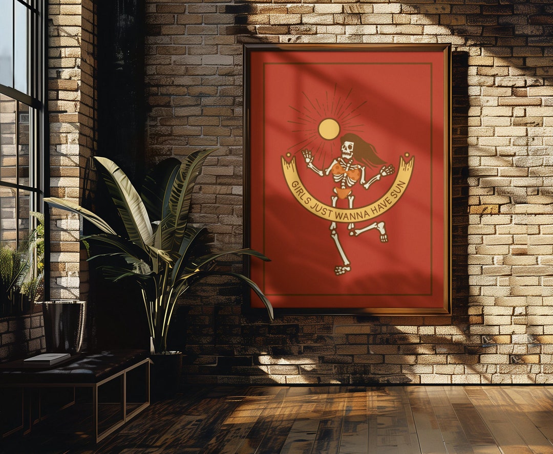 Girls Just Wanna Have Sun Poster, Digital Download, Red Yellow, Bikini ...