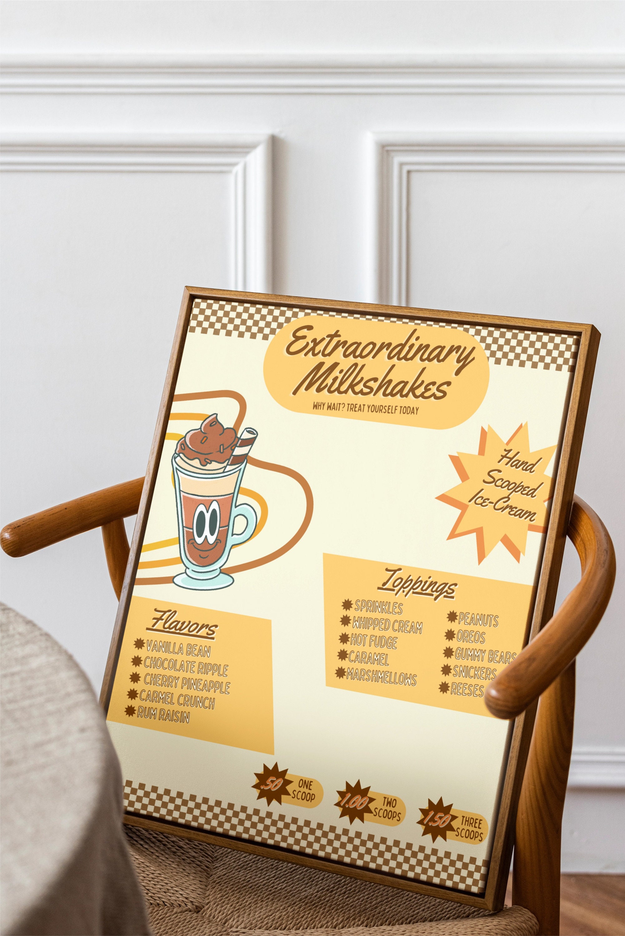 Vintage Milkshake Ad Poster Dessert, Ice Cream, Retro Pantry Decor ...