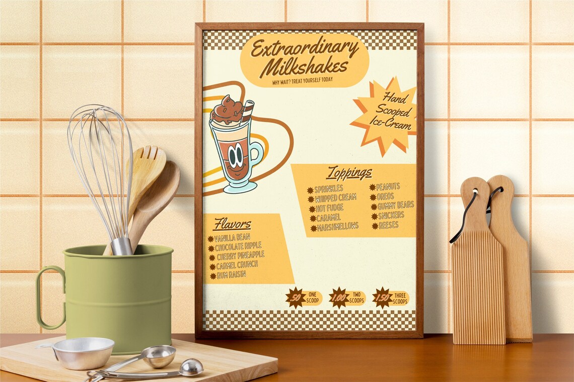 Vintage Milkshake Ad Poster Dessert, Ice Cream, Retro Pantry Decor ...