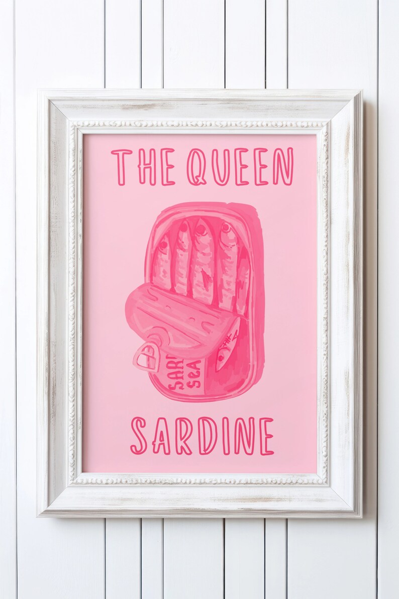 The Queen Sardine Print Tin Can Poster Digital Download Bright Pink ...