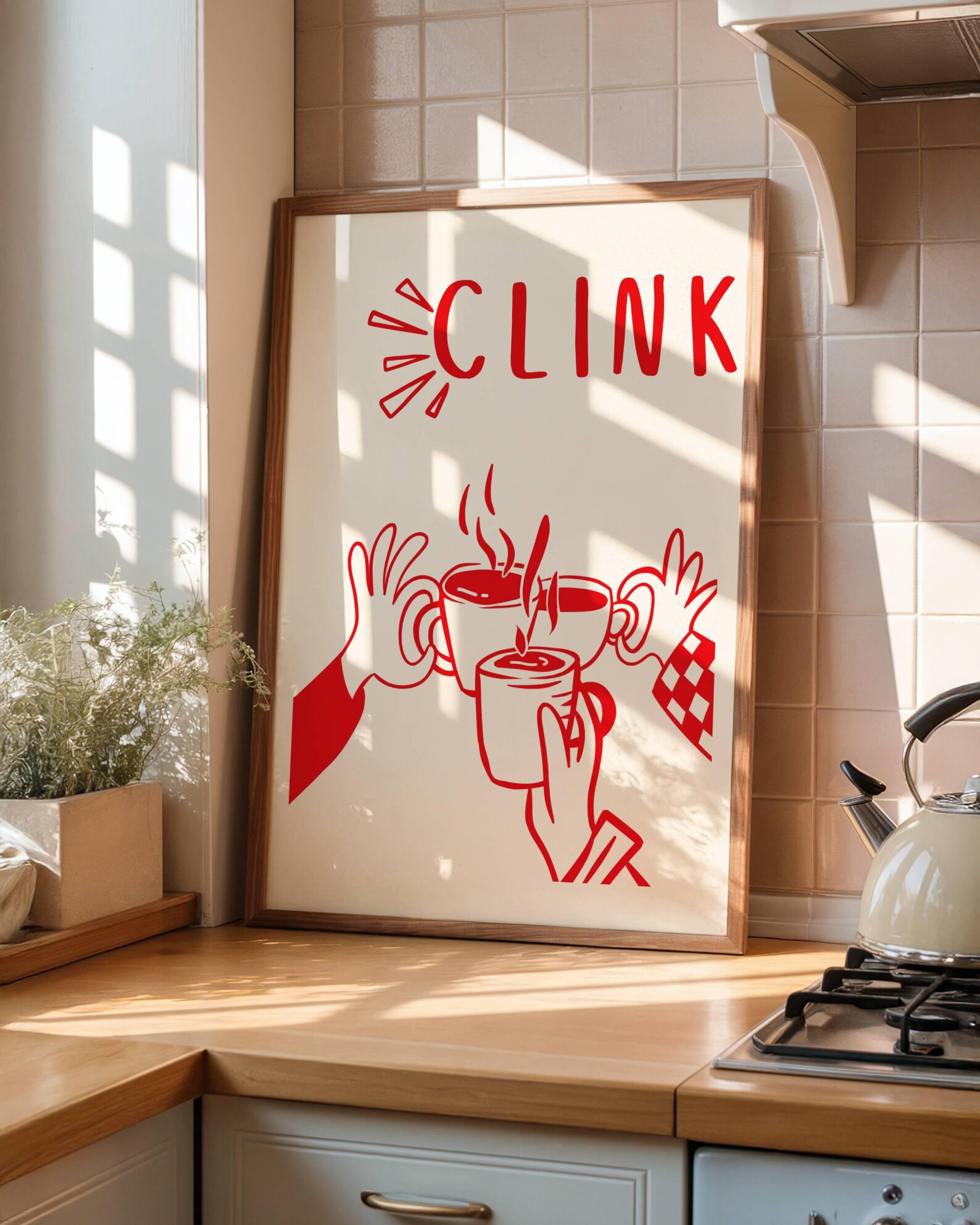 Clink Coffee Tea Cup Poster Digital Download Red White Kitchen Decor ...