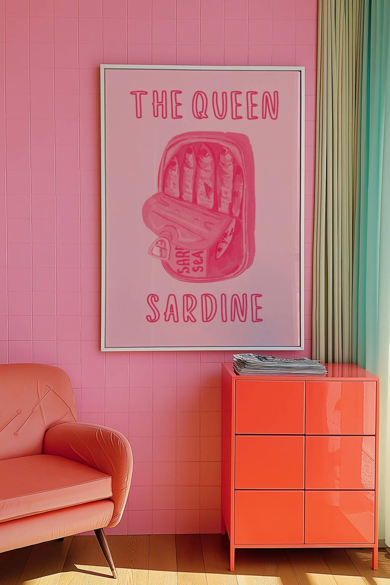 The Queen Sardine Print Tin Can Poster Digital Download Bright Pink ...
