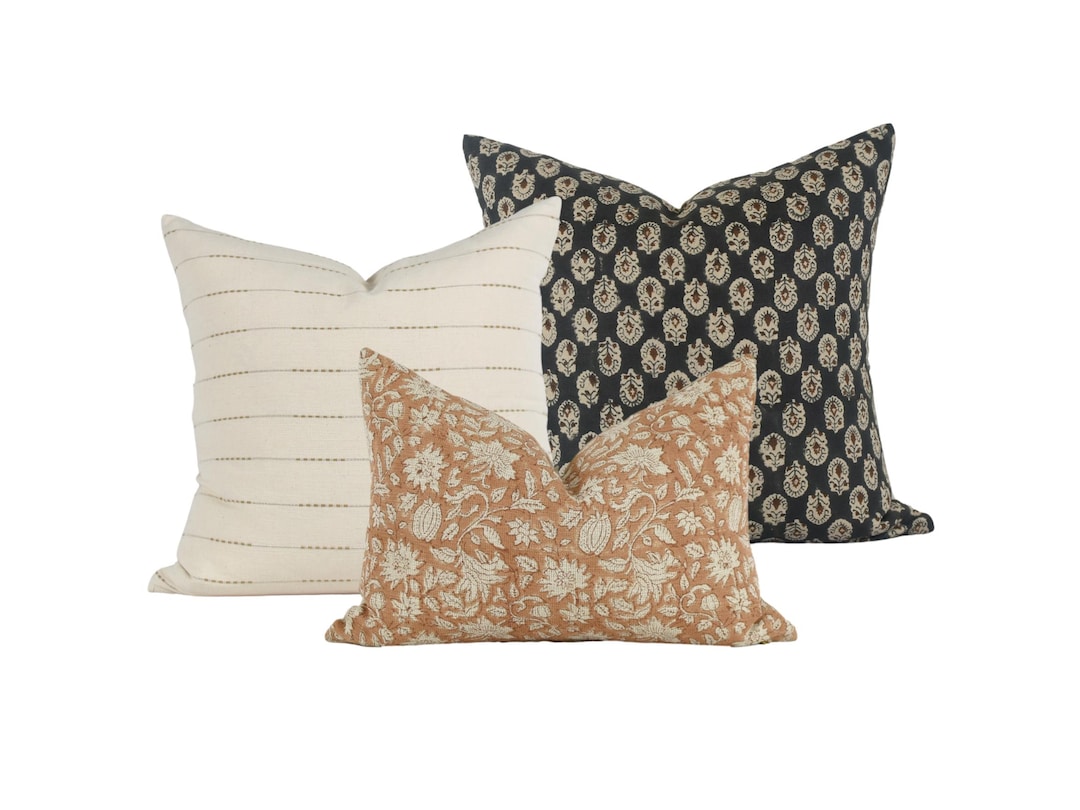 Hand Sewn Pillow Cover Set: Earthy Neutral Floral Accent Pillows - Etsy