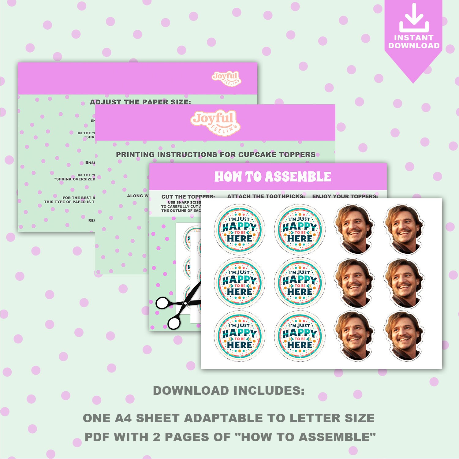 Printable Pedro Pascal Cupcake Toppers Funny Quote 'i'm Just Happy to ...
