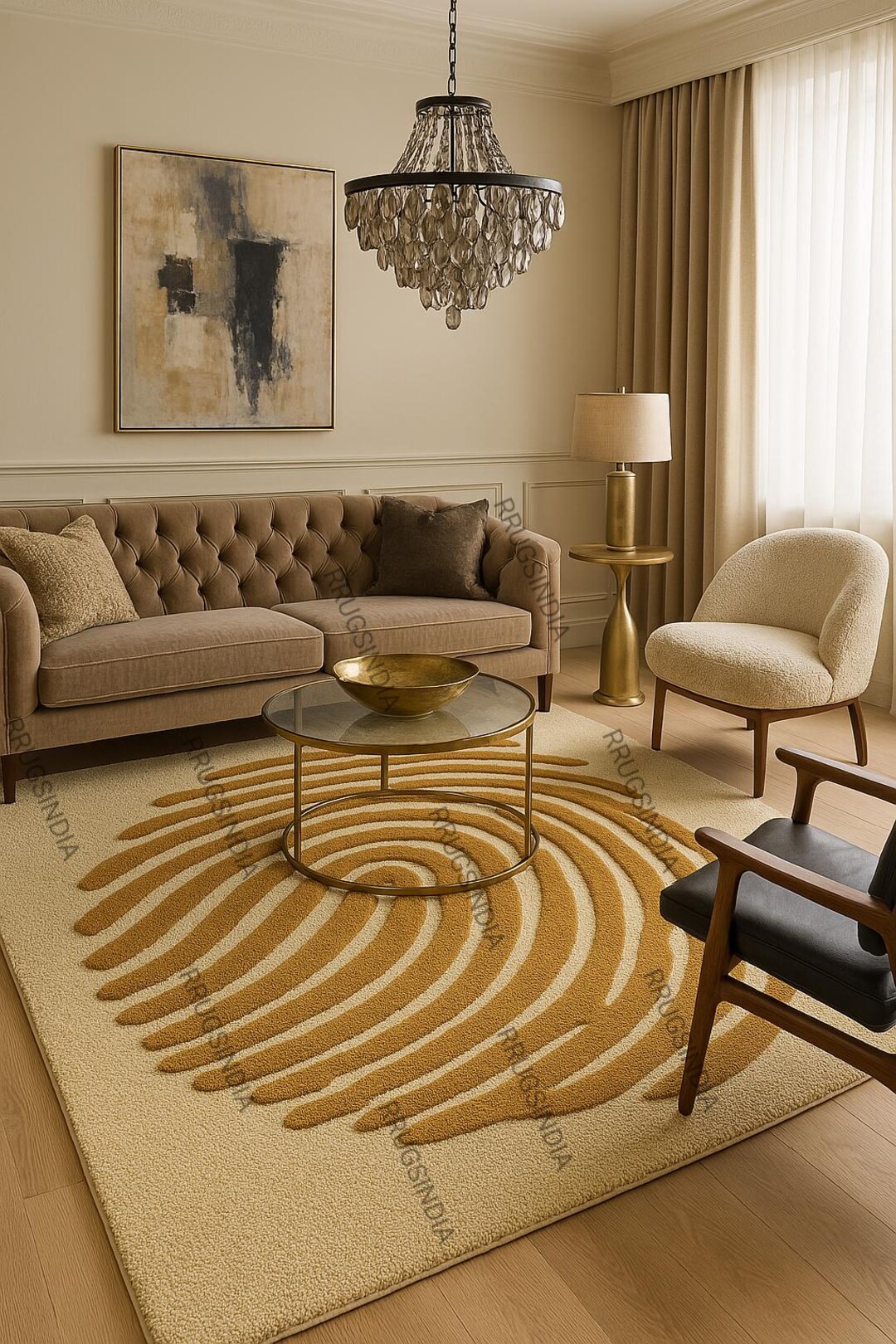 Unique Fingerprint Design Rug – Modern Textured Loop Pile in Soft Beige ...