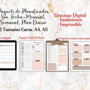 SPANISH Planificador Diario, Semanal, Y Mensual-horario Diario ...
