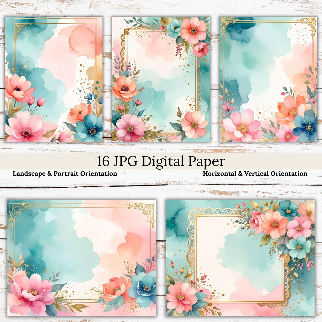 Watercolor Floral Digital Paper Pack Bundle-junk Journal Scrapbooking ...