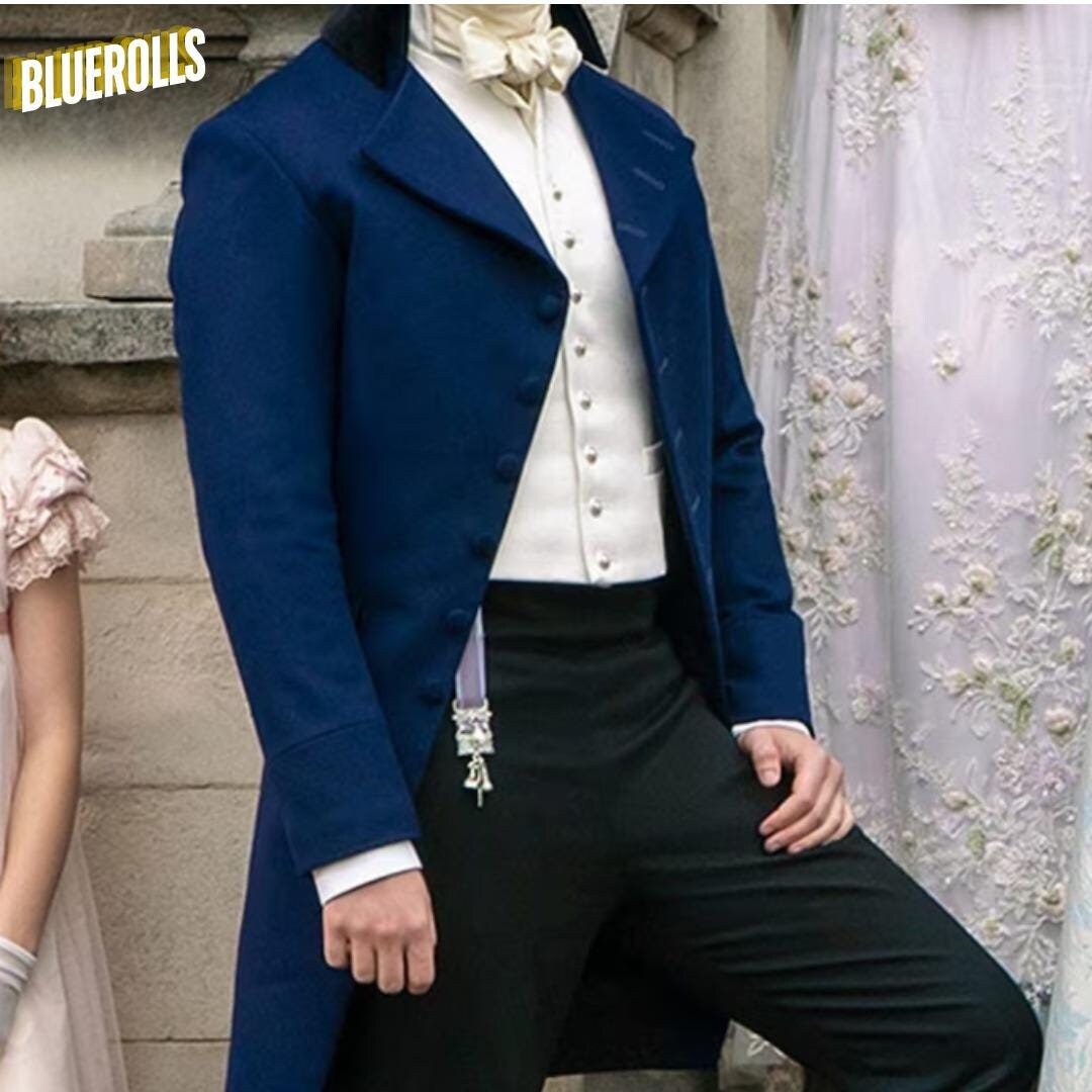 New Men Blue Wool Regency Coat, Men's Tailcoat Jacket With Breeches ...