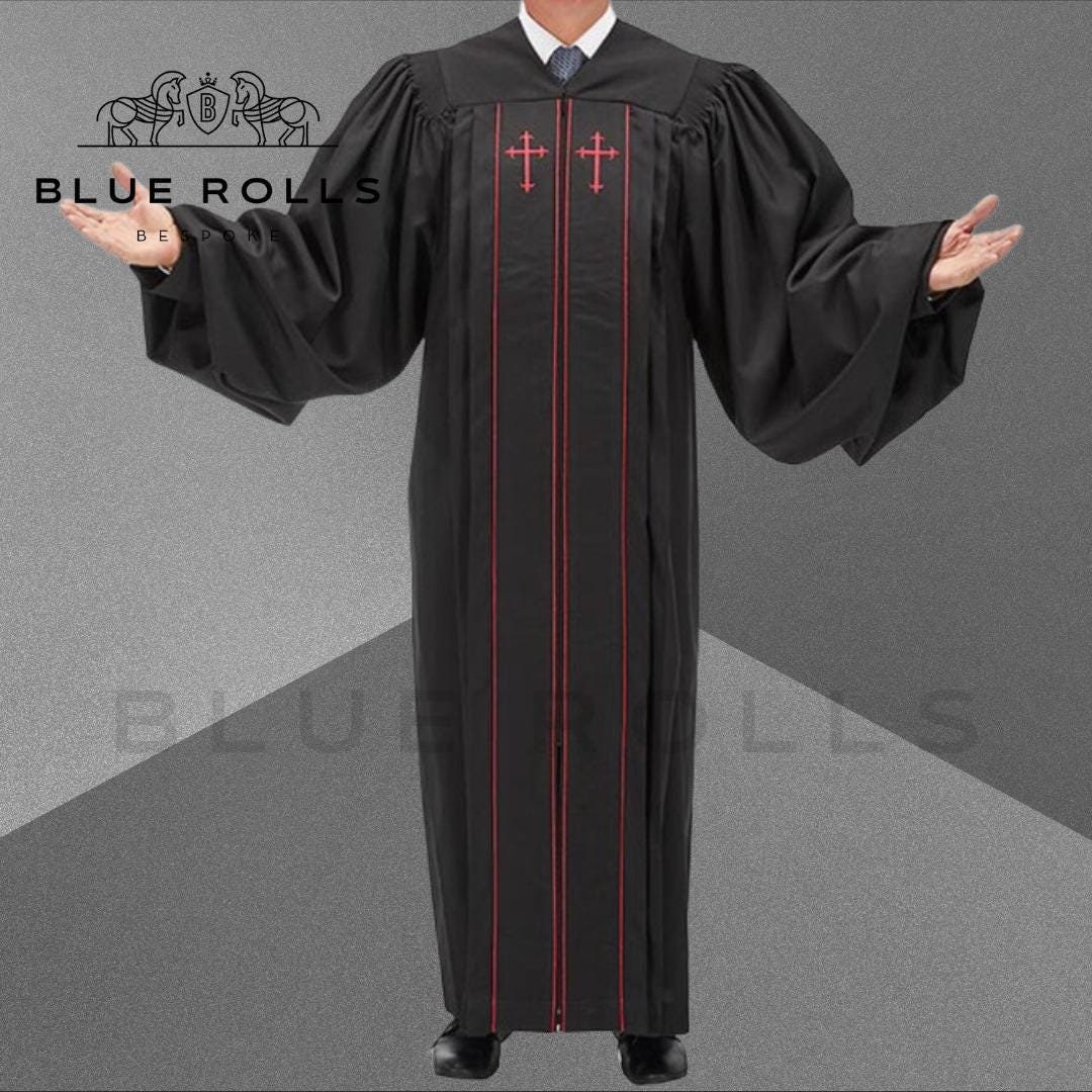 Handmade Clergy Robe - New Men’s Black Pulpit Robe With Red Trim Clergy ...