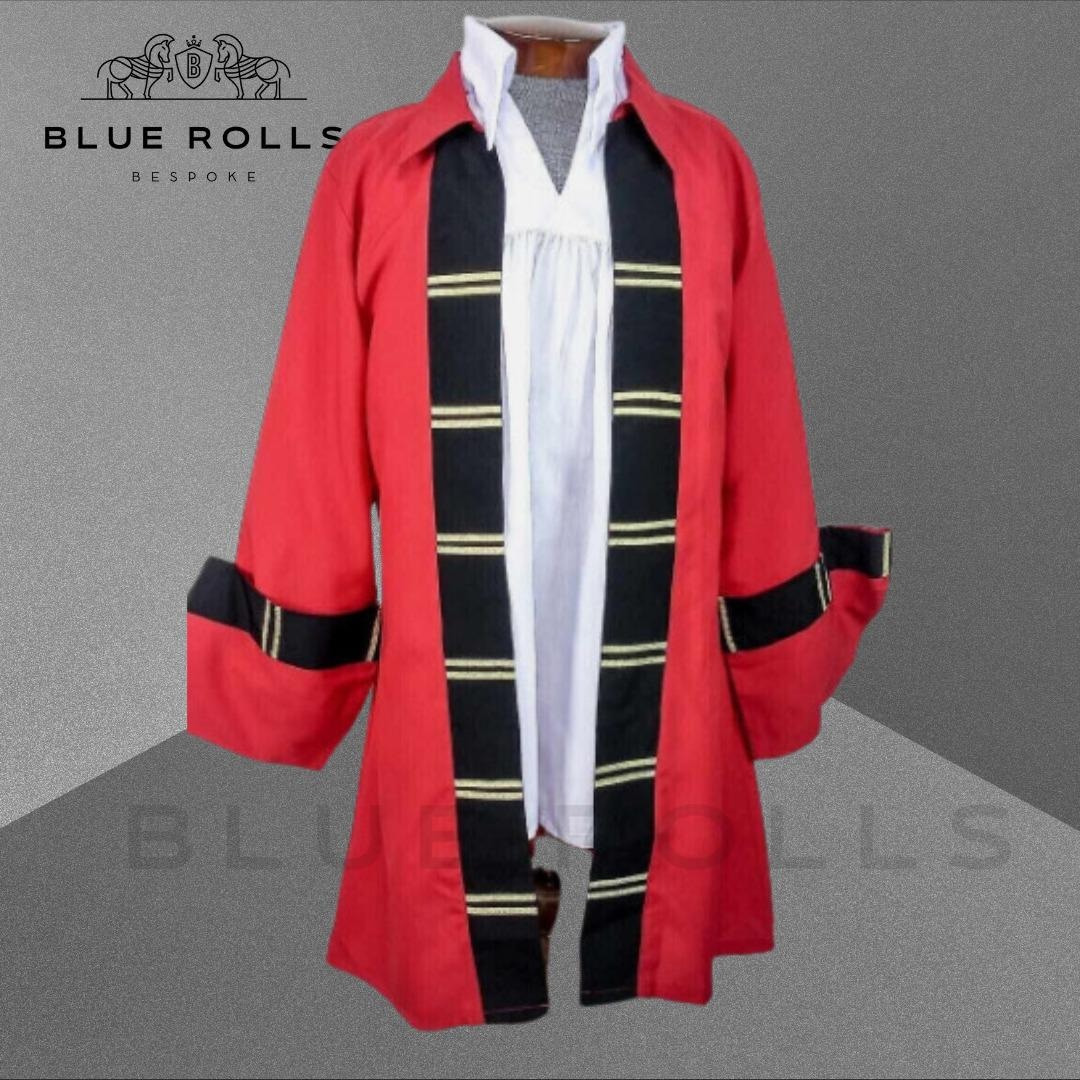 Blackbeard New Pirate Costume Men's Red Captain Black Lapel Wool Coat ...