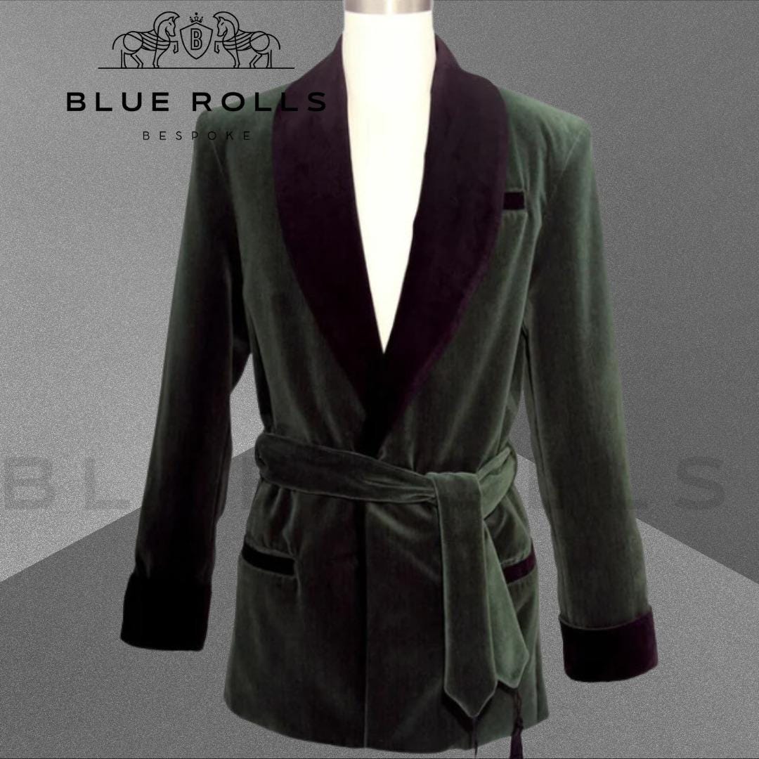 Unisex Smoking Jacket in Green Velvet | Luxury Smoking Jackets | Men ...