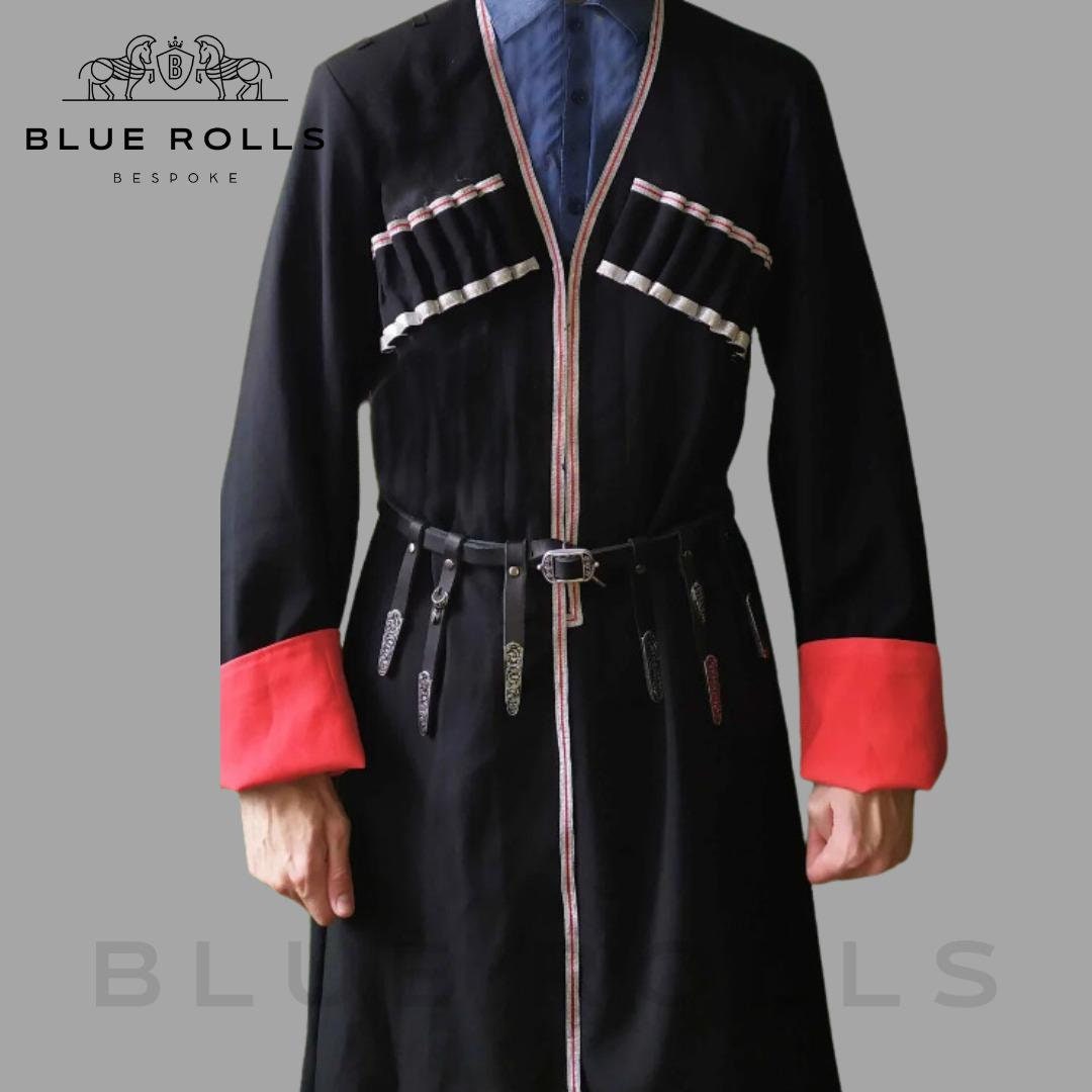 Brand New Traditional Chokha Cossack &caucasus Men Custom Black Wool ...