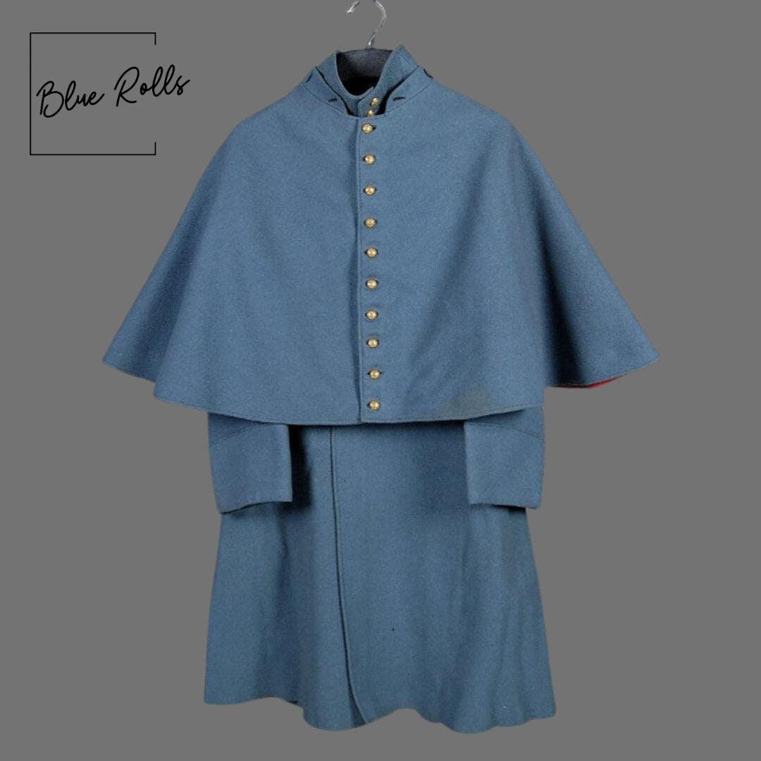 Victorian Wool Cloak - Blue Inverness Cape Coat - Civil War Military ...