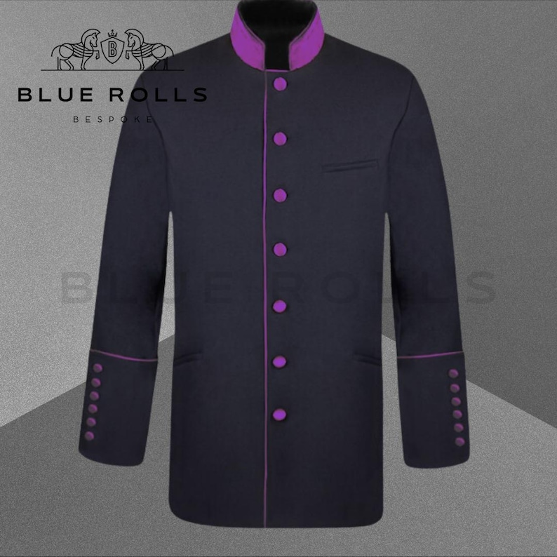 Men's Clergy Frock Jacket - Black/purple - Lord Peace Clergy ...