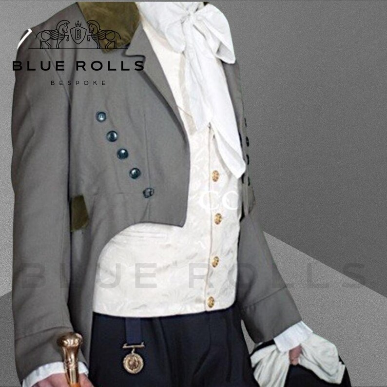 Blue Rolls New Men Grey Wool Sovereign Regency Tailcoat Wedding Frock ...