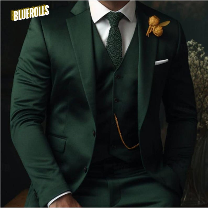 Men's 3 Piece Suit-dark Green, Men's Men Wedding Suit, Groom Wear Suit ...