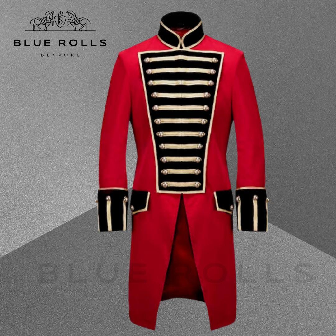 Men’s Red Wool Military Gothic Jacket British Officer Style Mid Length ...