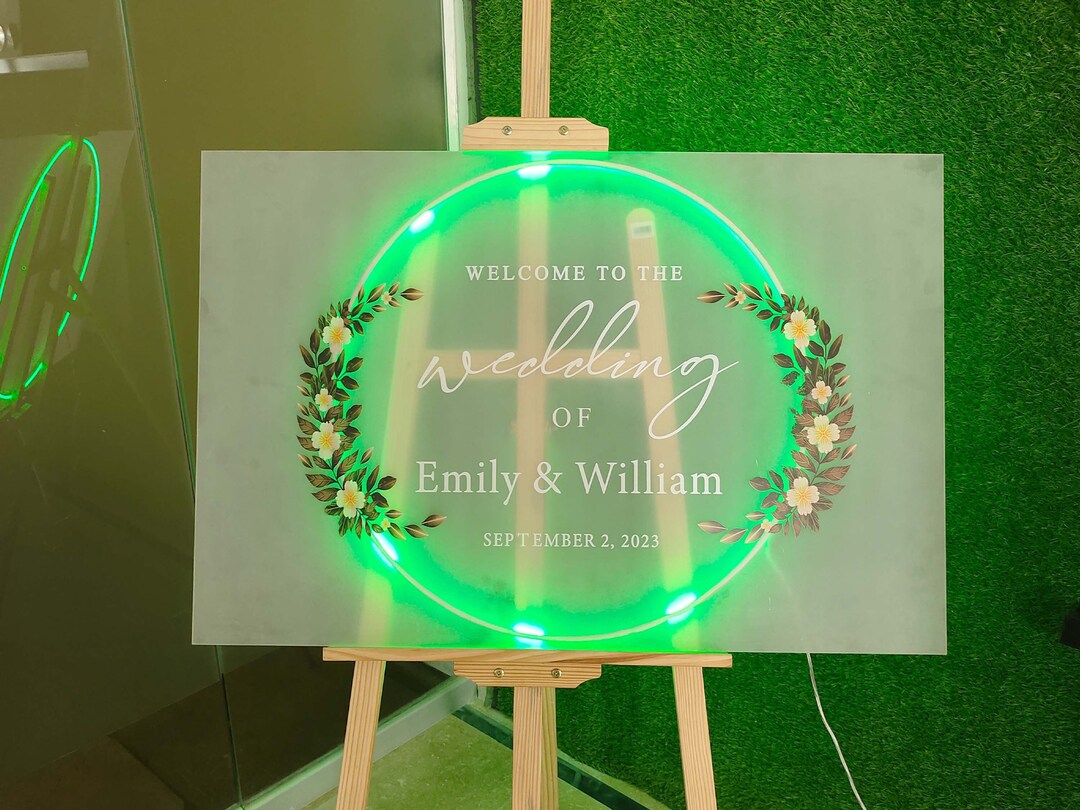 Custom Backlit Acrylic Wedding Welcome Sign Floral Wedding Sign Custom ...