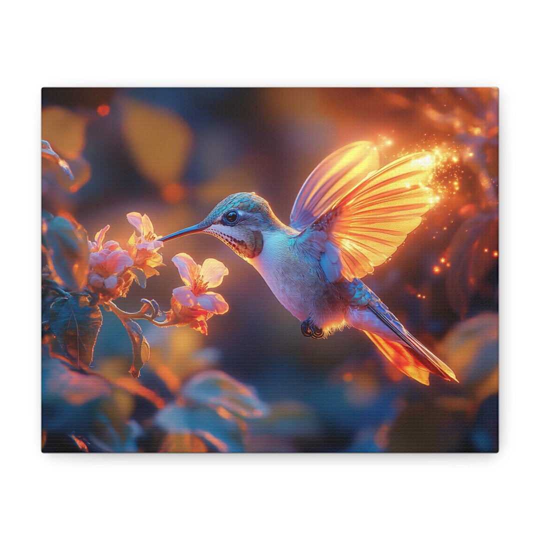 Magical Hummingbird Art Print - Blue and Orange Fantasy Bird Wall Art ...