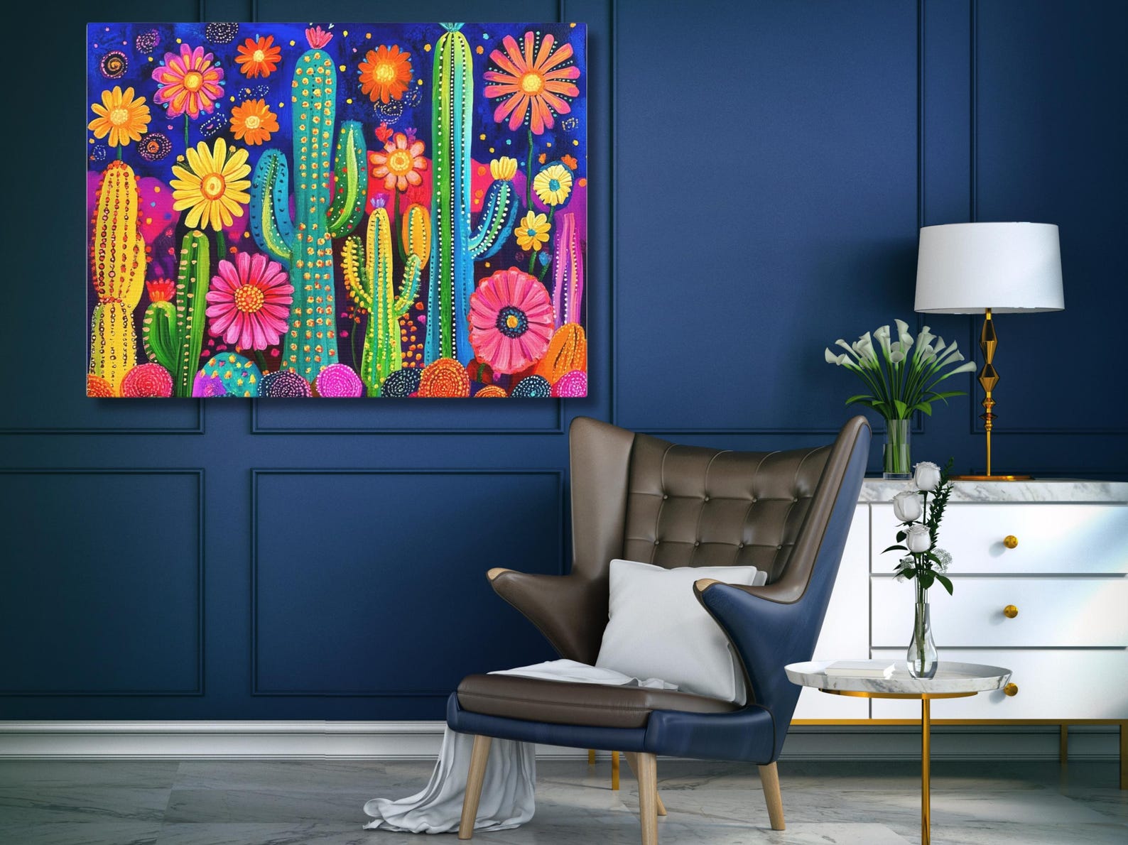 Colorful Cactus Wall Art, Vibrant Floral Desert Canvas, Fun ...