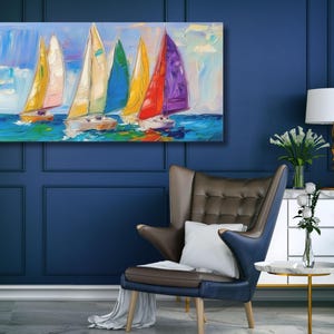 Colorful Sailboat Wall Art, Nautical Decor for Coastal Home, Vibrant ...