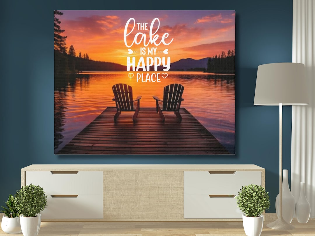 Lake Sunset Happy Place Canvas Print, Wall Art Decor, Home Office ...