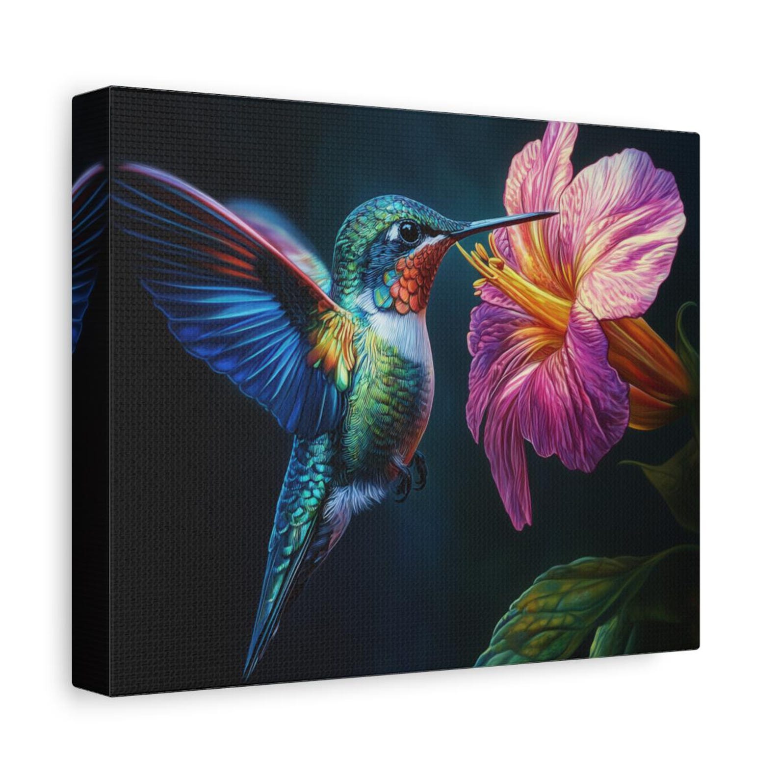 Hummingbird and Flower Canvas, Vibrant Nature Wall Art, Colorful Bird ...