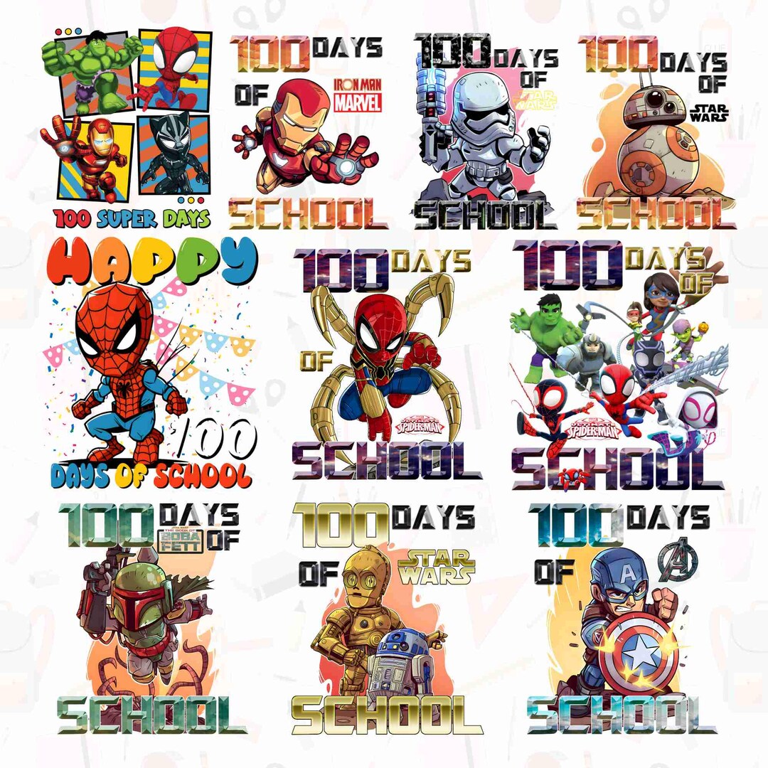 10 Superhero 100 Days of School Png, Mar-vel Cartoon 100 Days School ...
