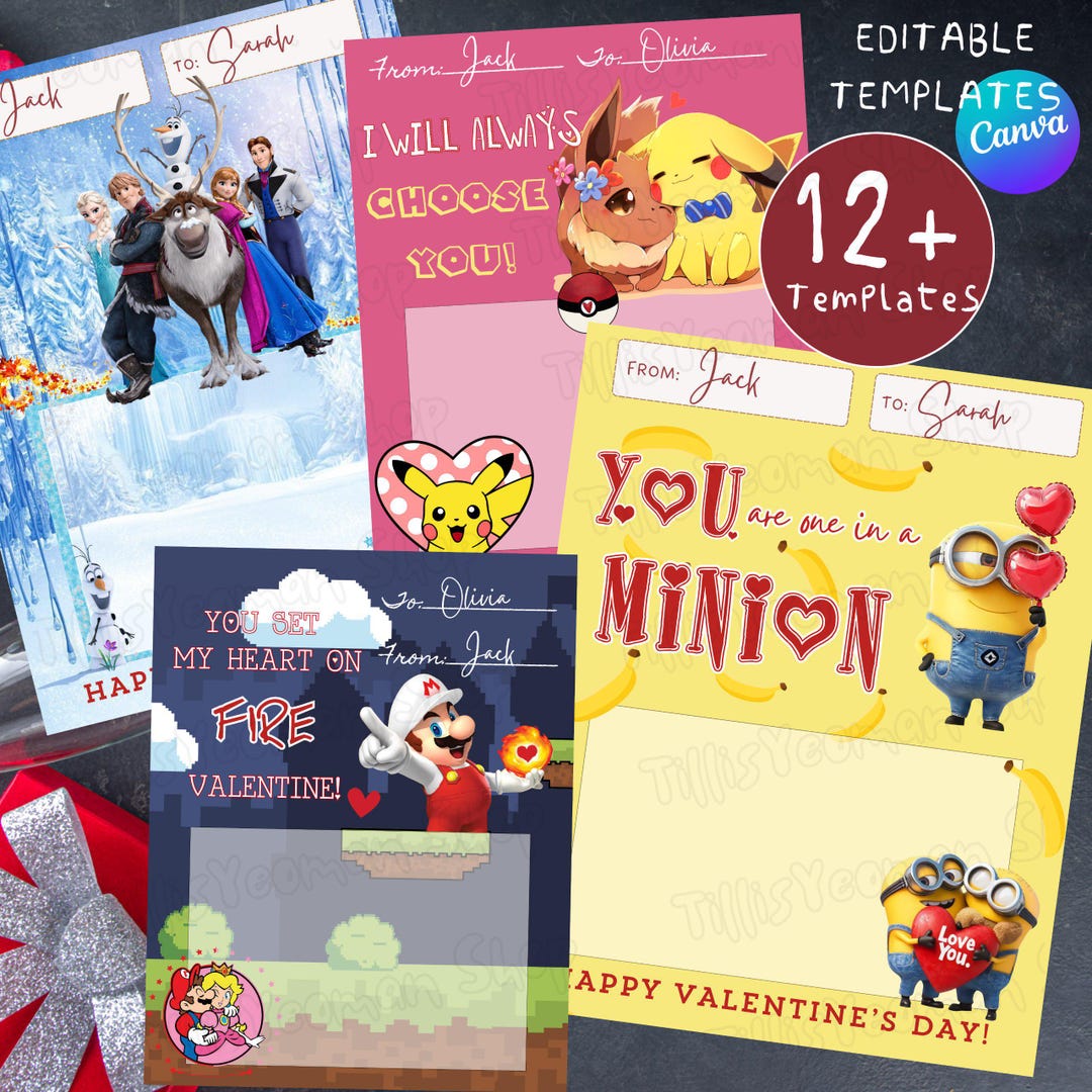Valentine Jumbo Card, Treat Card Template, Cartoon Jumbo Valentines ...