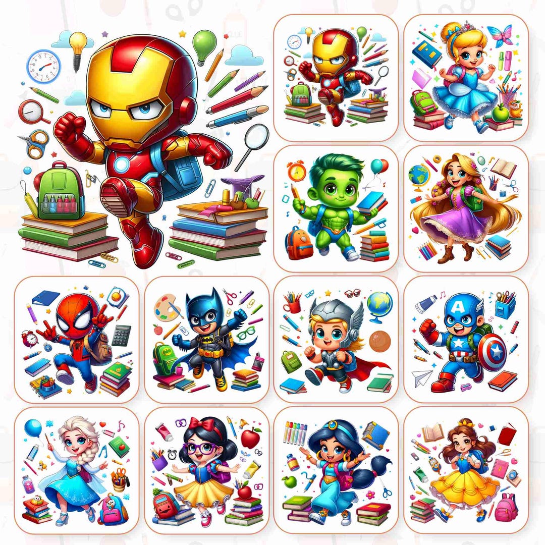 Cartoon Back to School Png, Superhero Back to School Png, Princess Back ...