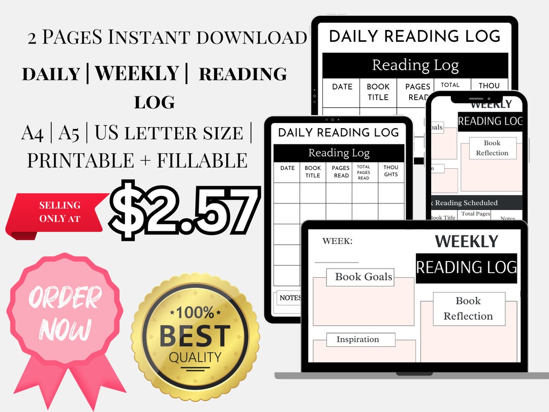 Daily & Weekly Reading Log Printable | Fillable Reading Planner | Book ...