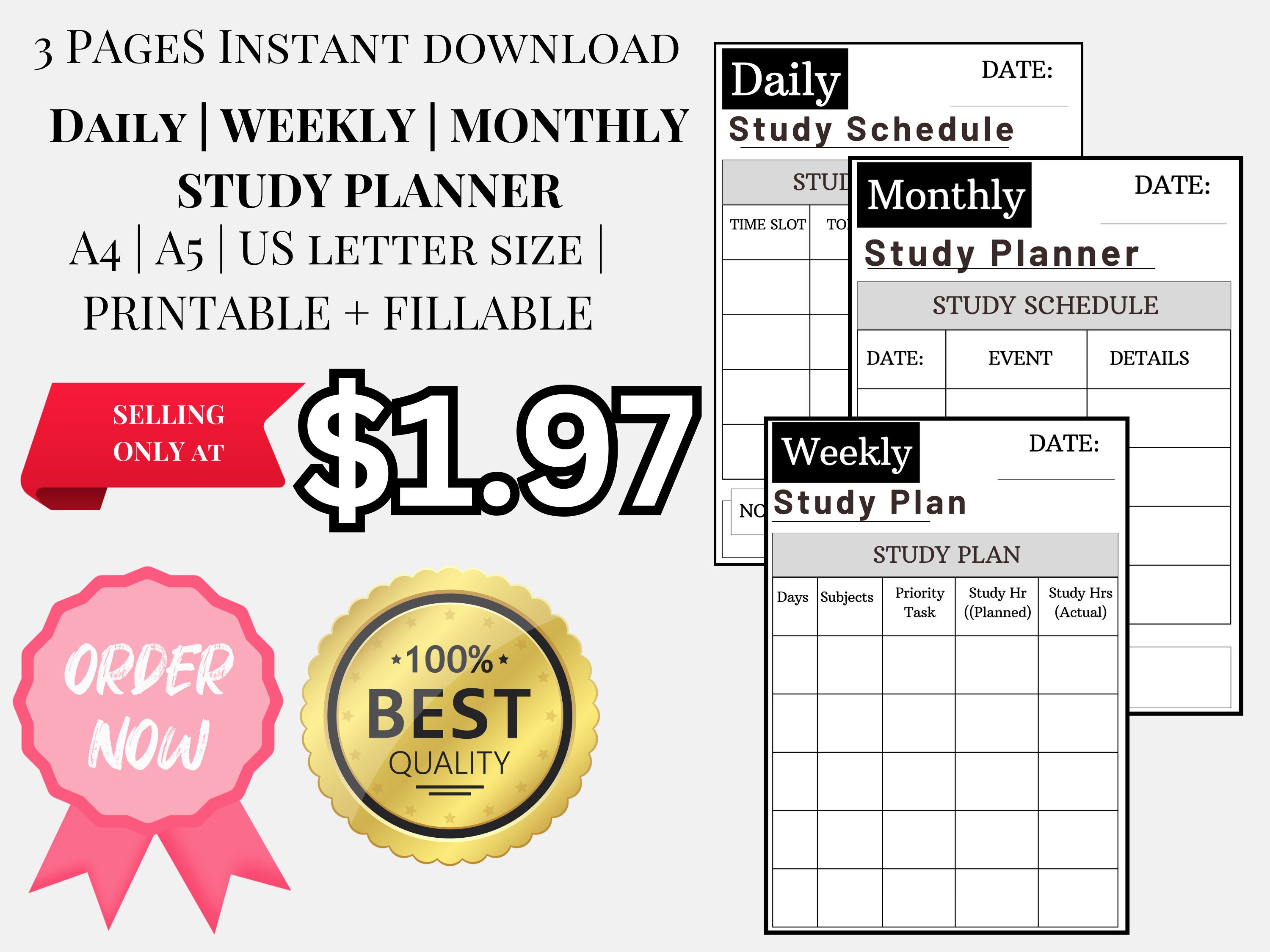 Daily Study Schedule | Weekly Study Plan and Monthly Study Planner ...
