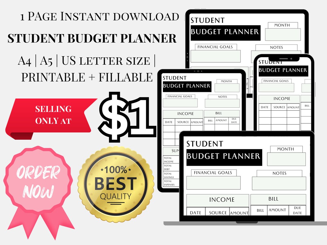 Student Budget Digital Planner | Printable & Fillable Financial ...