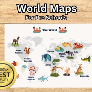 World Map for Kids: Continents, Oceans, and Animals | Educational Maps ...