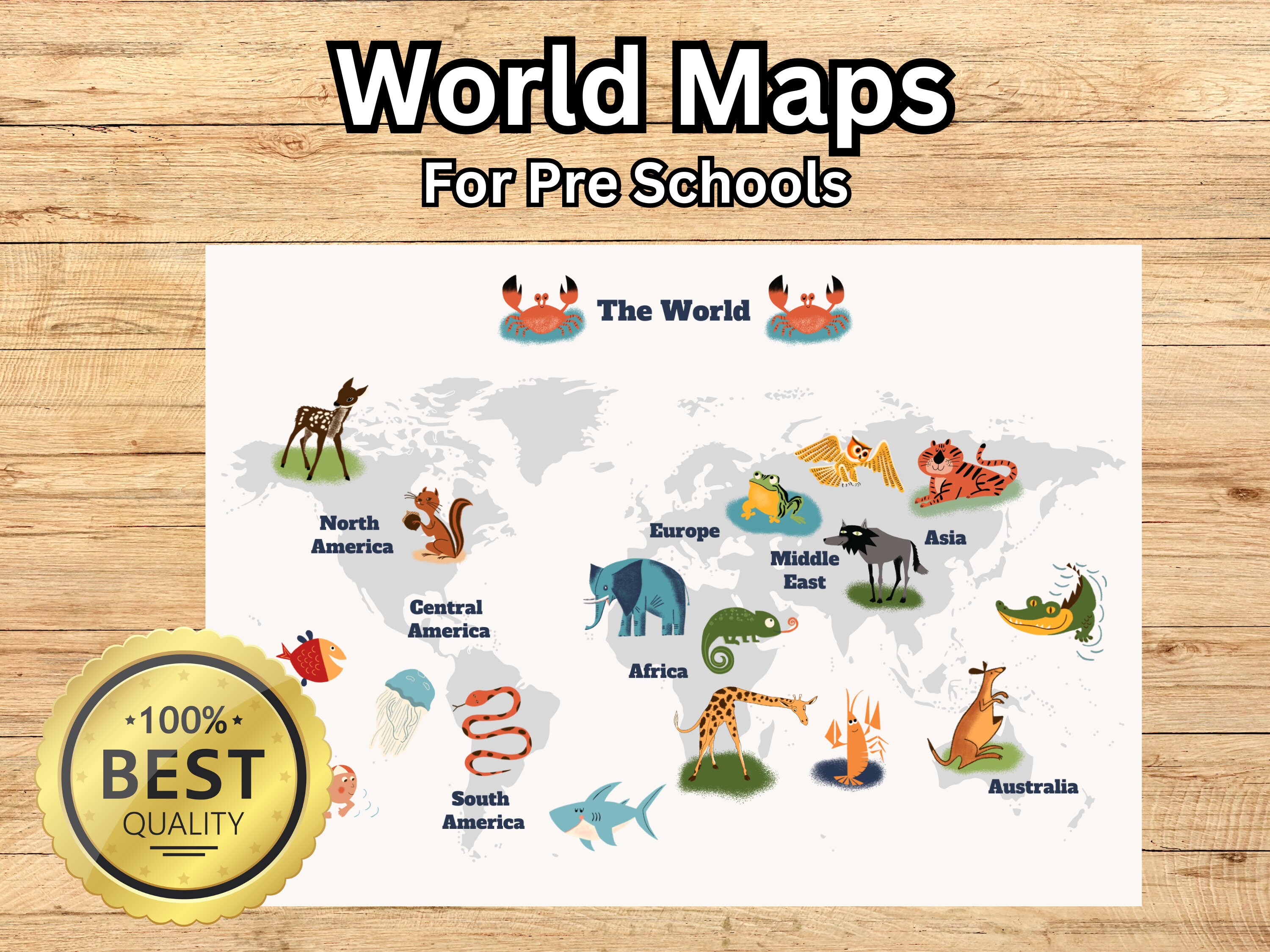 World Map for Kids: Continents, Oceans, and Animals | Educational Maps ...