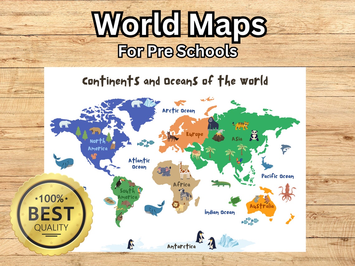 World Map for Kids: Continents, Oceans, and Animals | Educational Maps ...