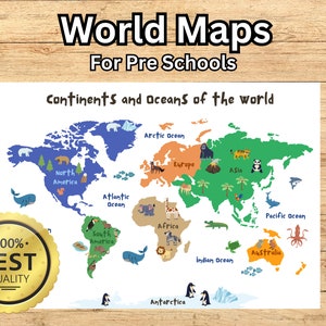 World Map for Kids: Continents, Oceans, and Animals | Educational Maps ...