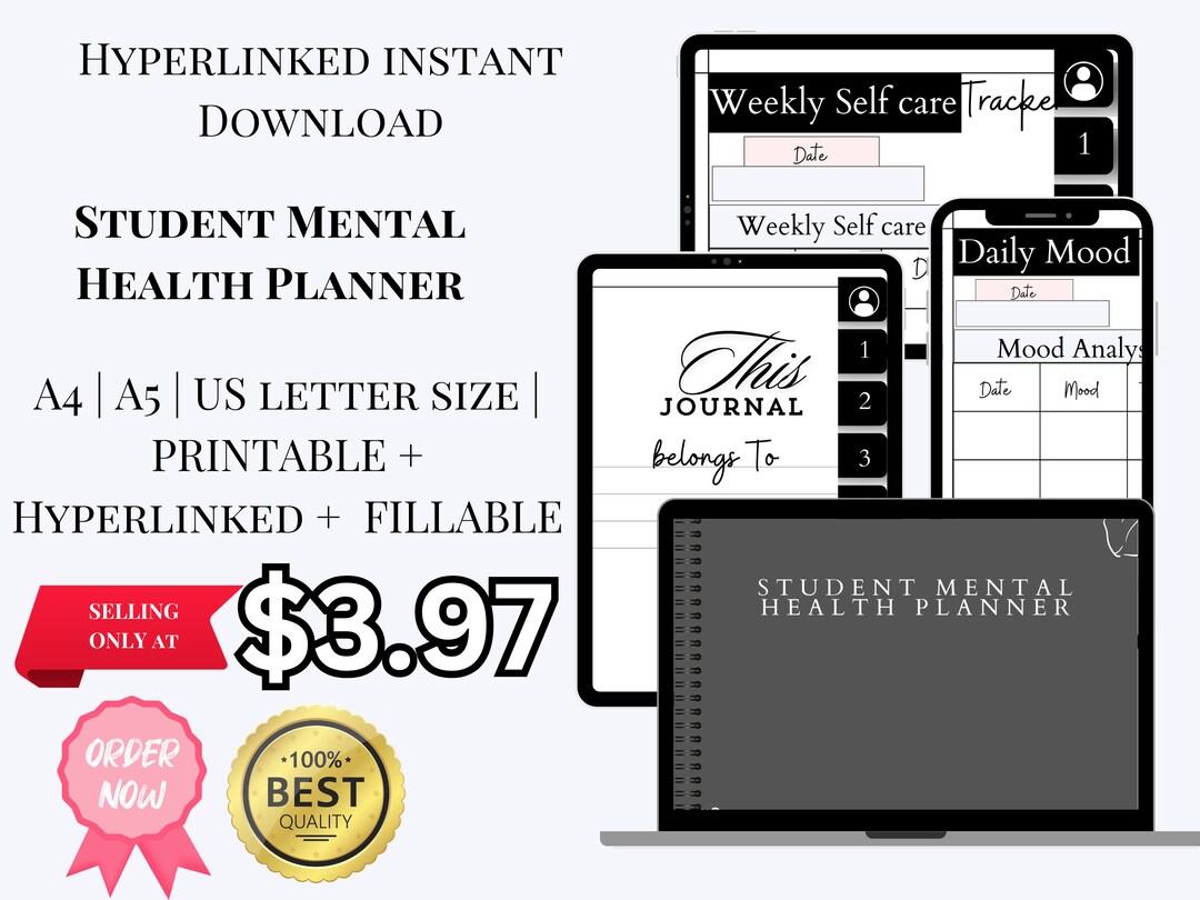 Student Mental Health Hyperlinked Planner | Digital Wellness & Self ...