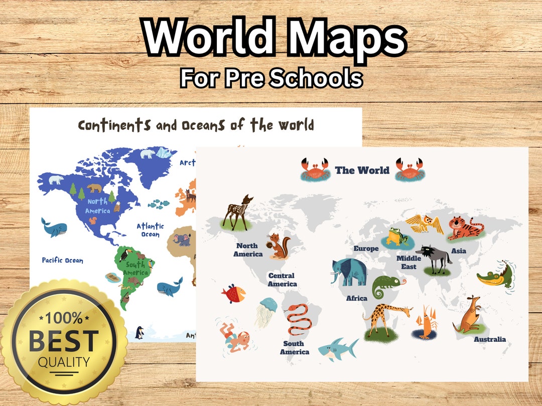World Map for Kids: Continents, Oceans, and Animals | Educational Maps ...